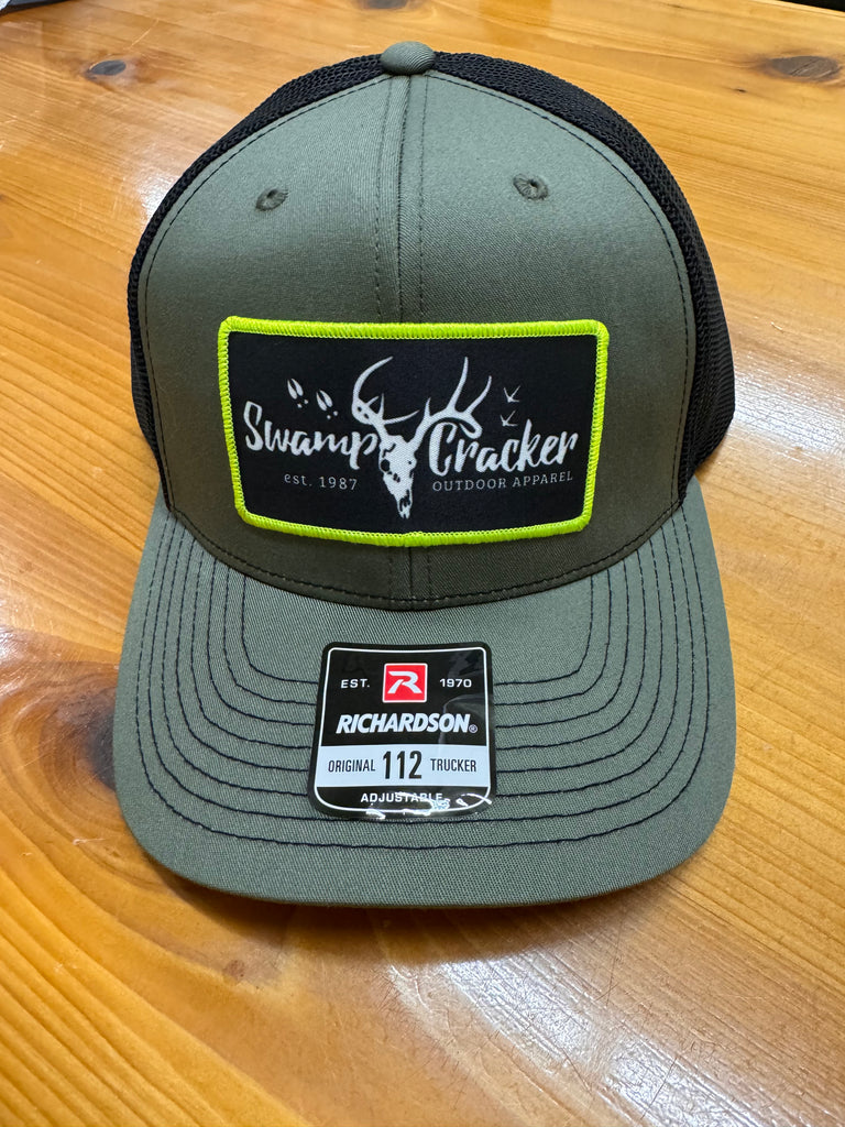 Swamp Cracker logo patch loden/black/neon green snapback hat