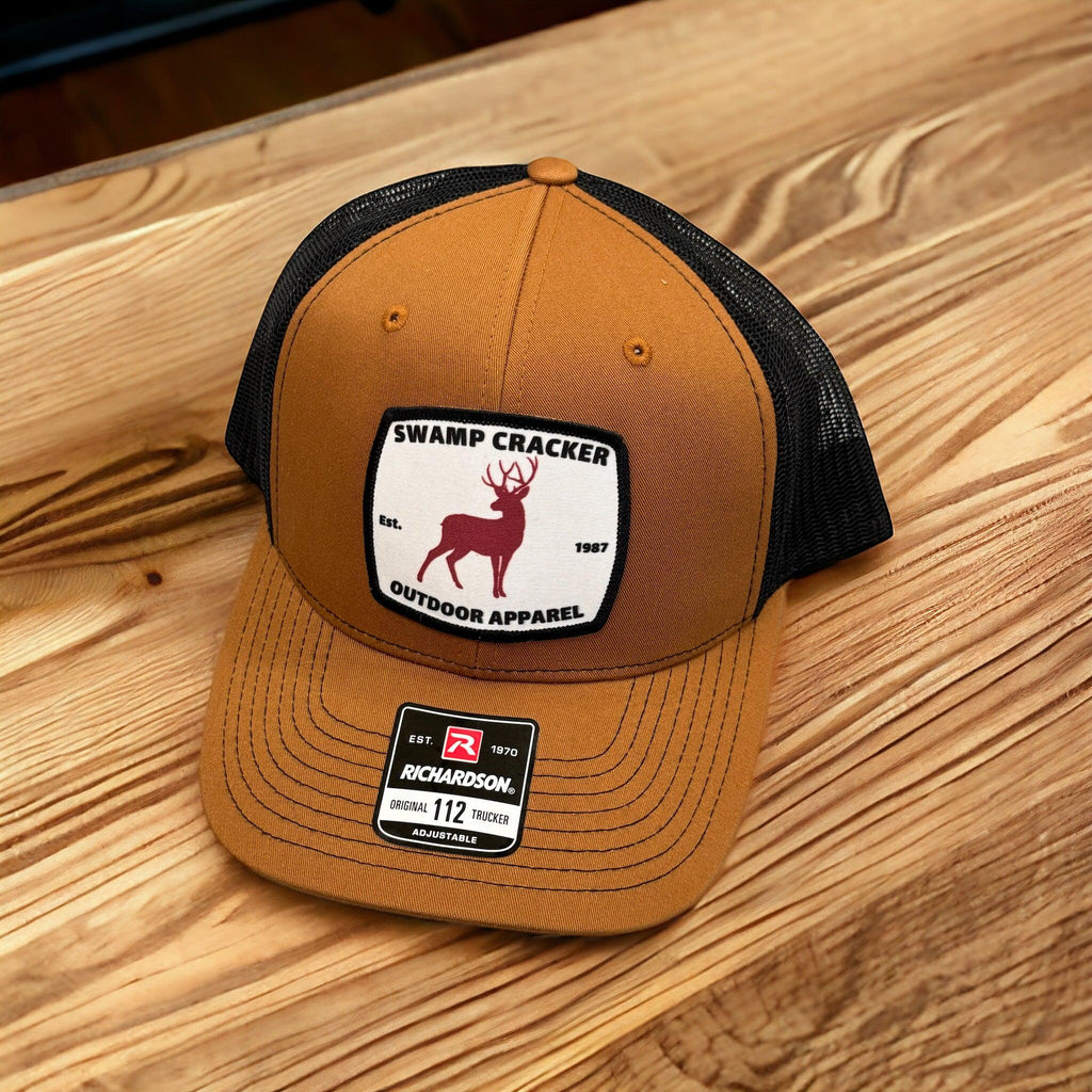 Caramel/Black Red Deer Patch Swamp Cracker Hat – Swamp Cracker Outdoor ...